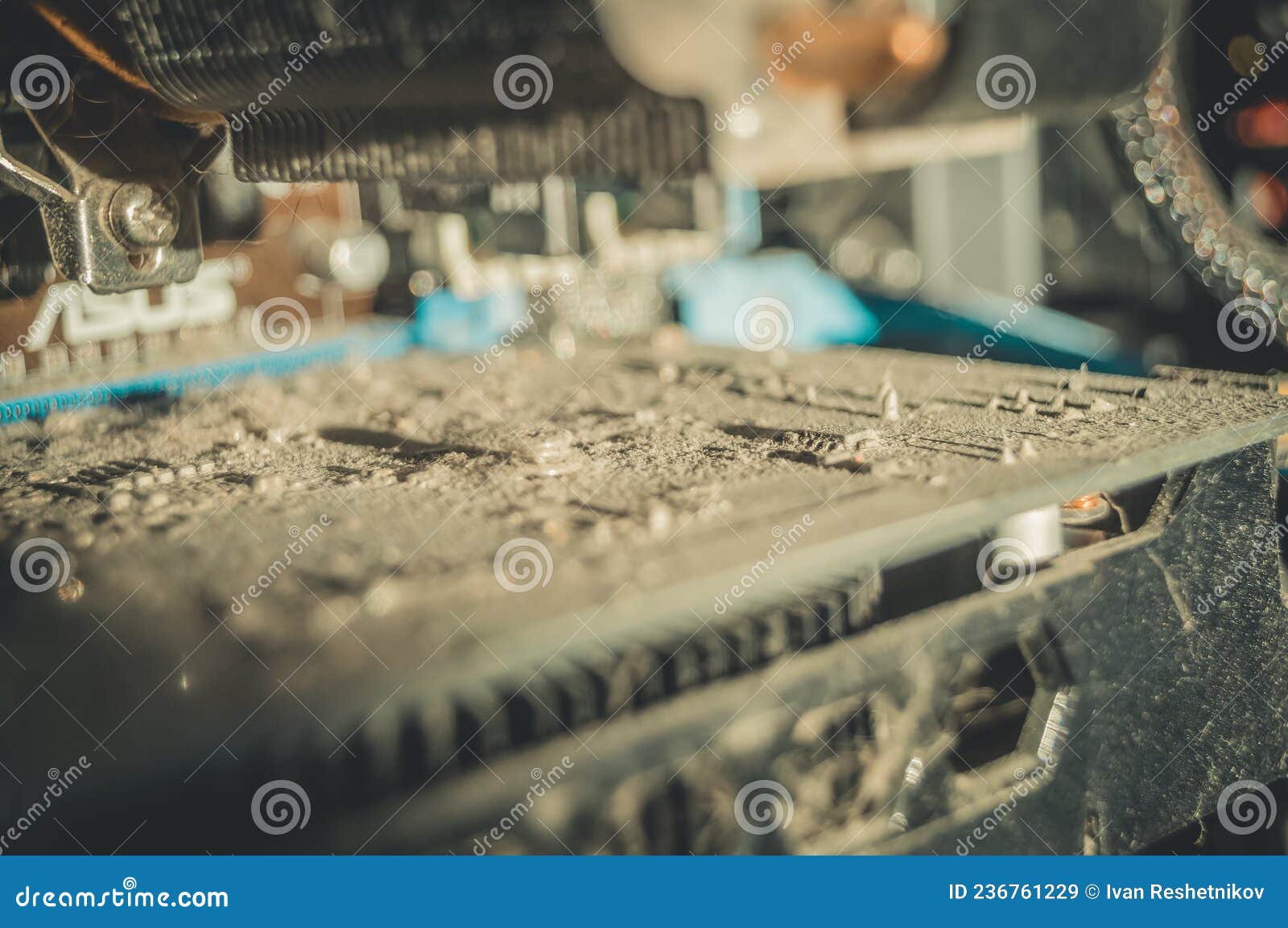 Dusty Computer Video Card. a Layer of Dust and Dirt on the PCB Stock ...
