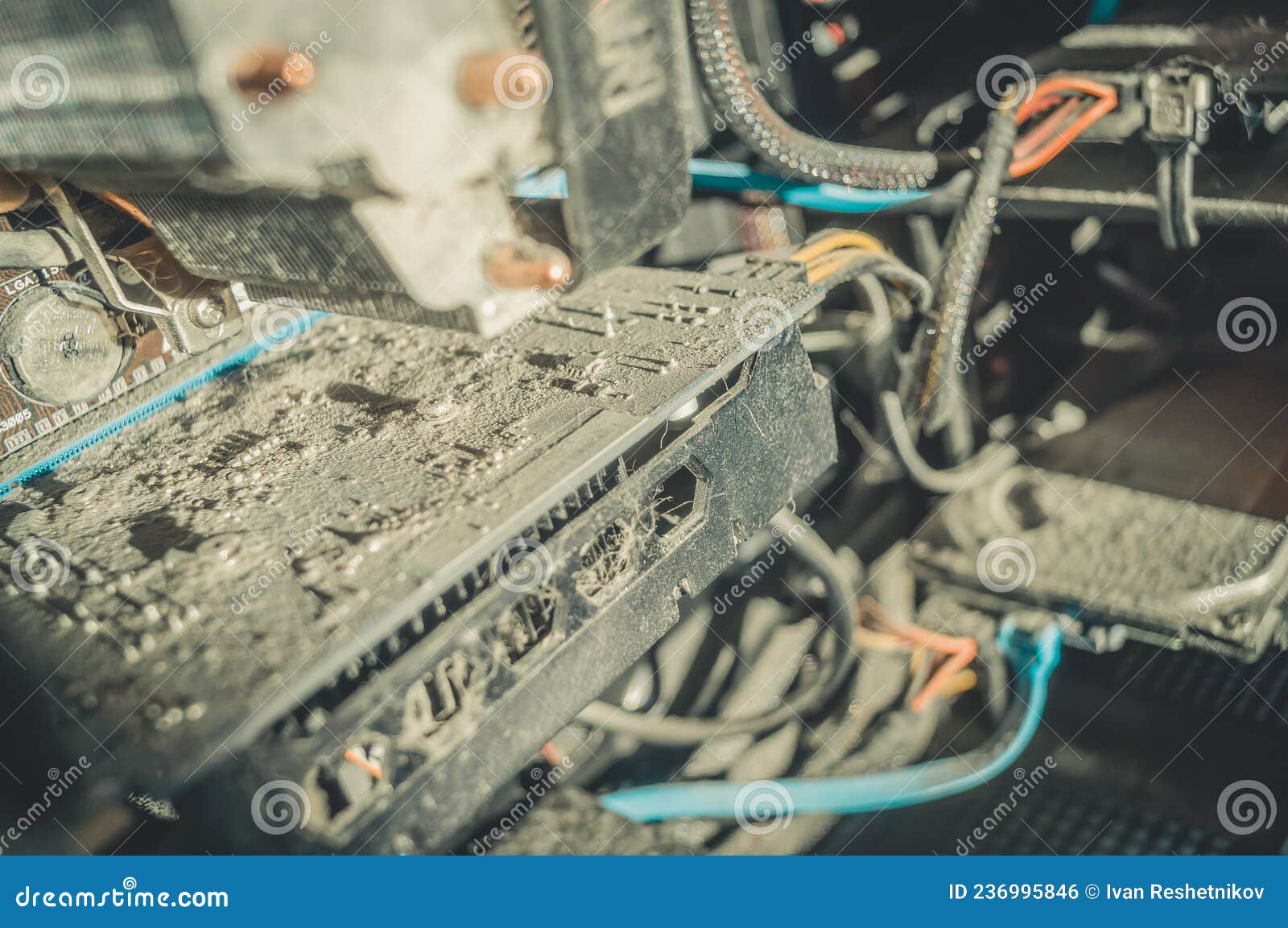 Dusty Computer Video Card. a Layer of Dust and Dirt on the PCB Stock ...
