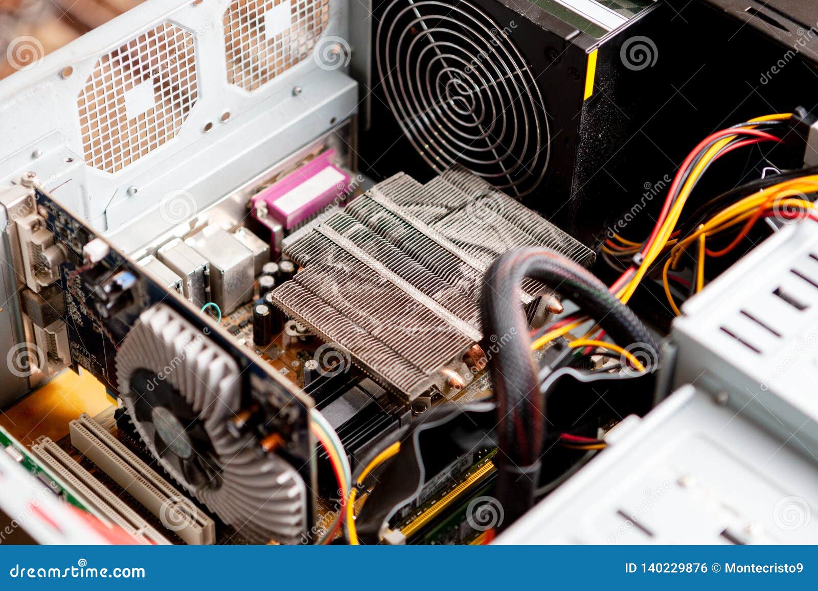 Dusty Desktop Pc Hardware. Motherboard and Another Computer Elements ...