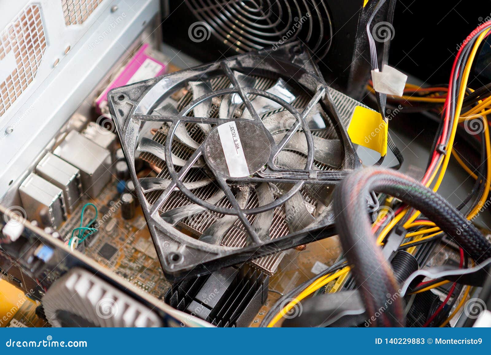 Dusty Desktop Pc Hardware. Motherboard and Another Computer Elements ...