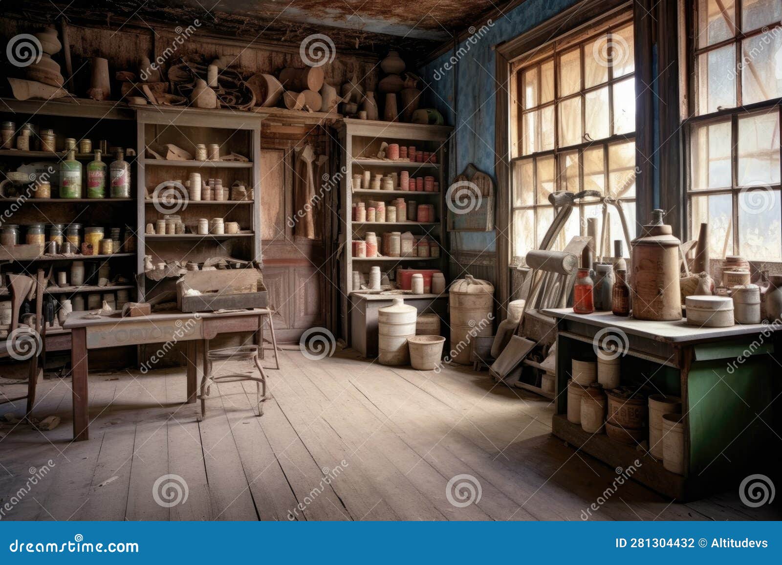 Dusty, Empty General Store with Items Still on Shelves Stock ...