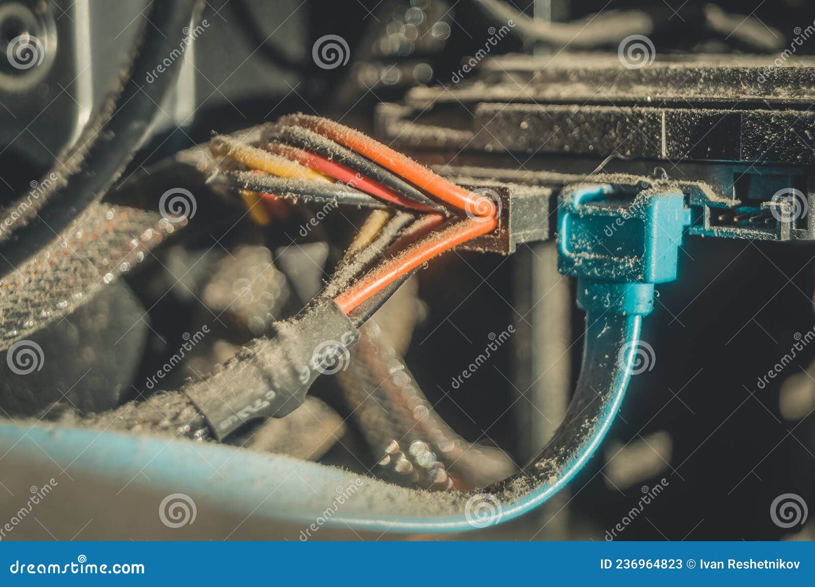 Dusty Hard Drive Connection Wires On Your Desktop Computer. A Layer Of ...