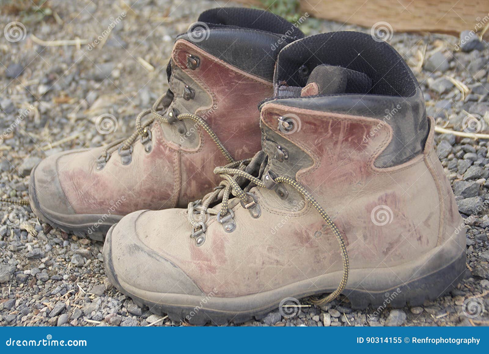 Dusty hiking boots stock image. Image of brown, gravel - 90314155