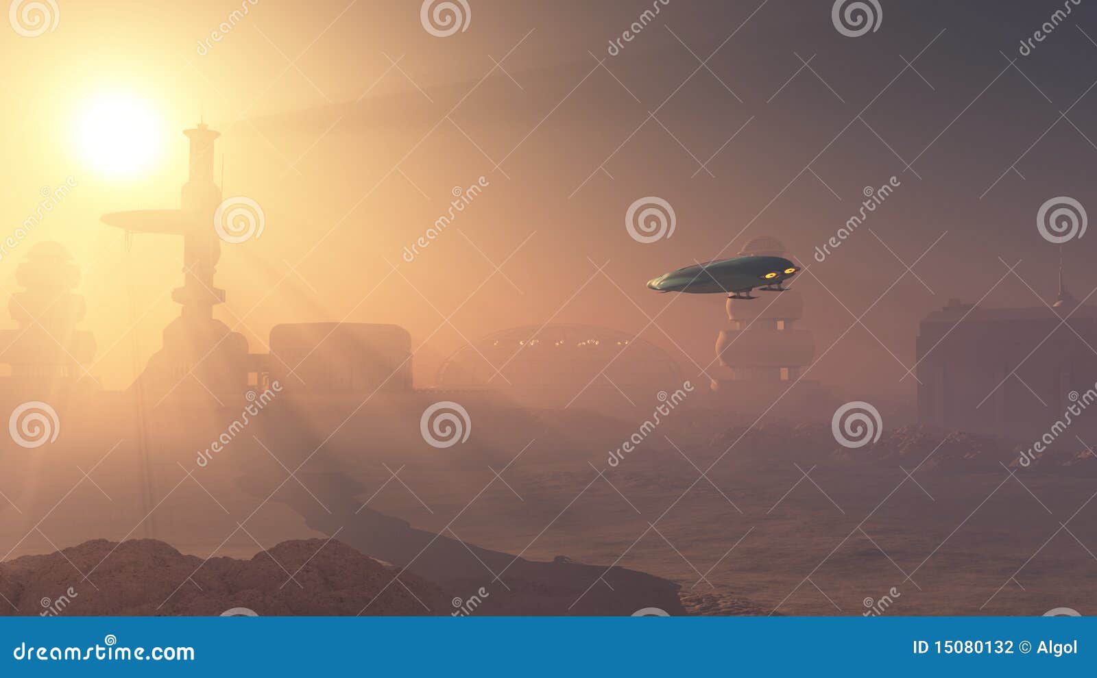 Dusty Landing on Mars Outpost Stock Illustration - Illustration of ...
