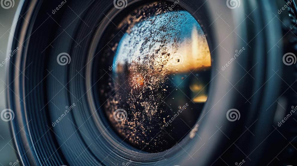 A Dusty Lens Reflecting the Setting Sun, a Macro Perspective Stock ...