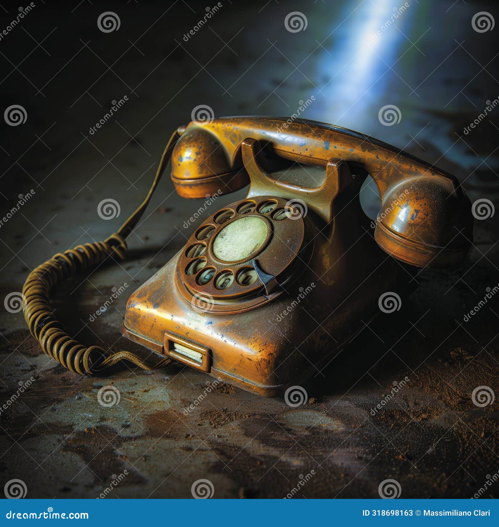 Dusty Old Rotary Phone Illuminated by a Single Beam of Light on a ...