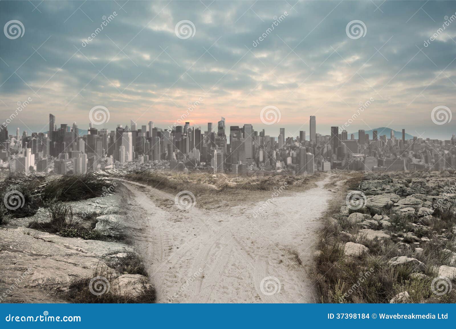 Dusty Path Leading To Large City Stock Illustration - Illustration of ...