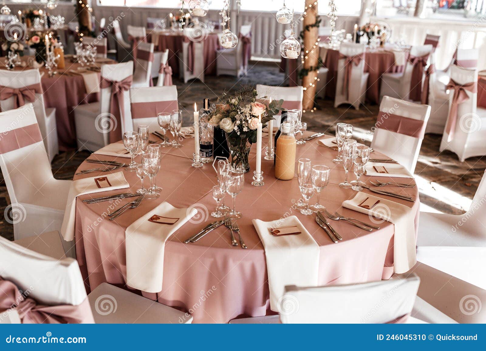 Dusty Pink Theme Dinner Table Stock Photo - Image of elegant, dusty ...