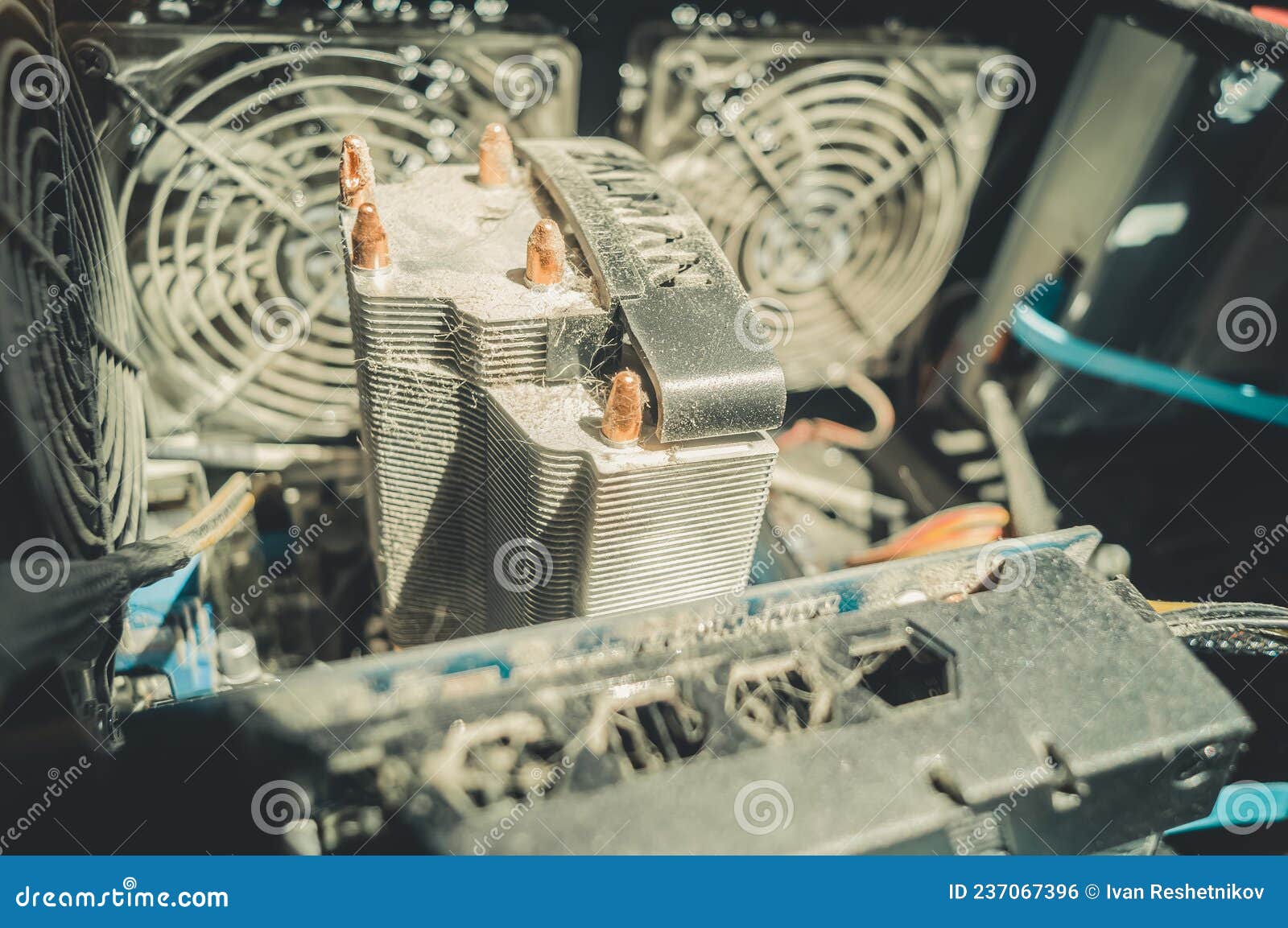 Dusty Radiator of the Cooling System of the Computer Processor. Dirt on ...
