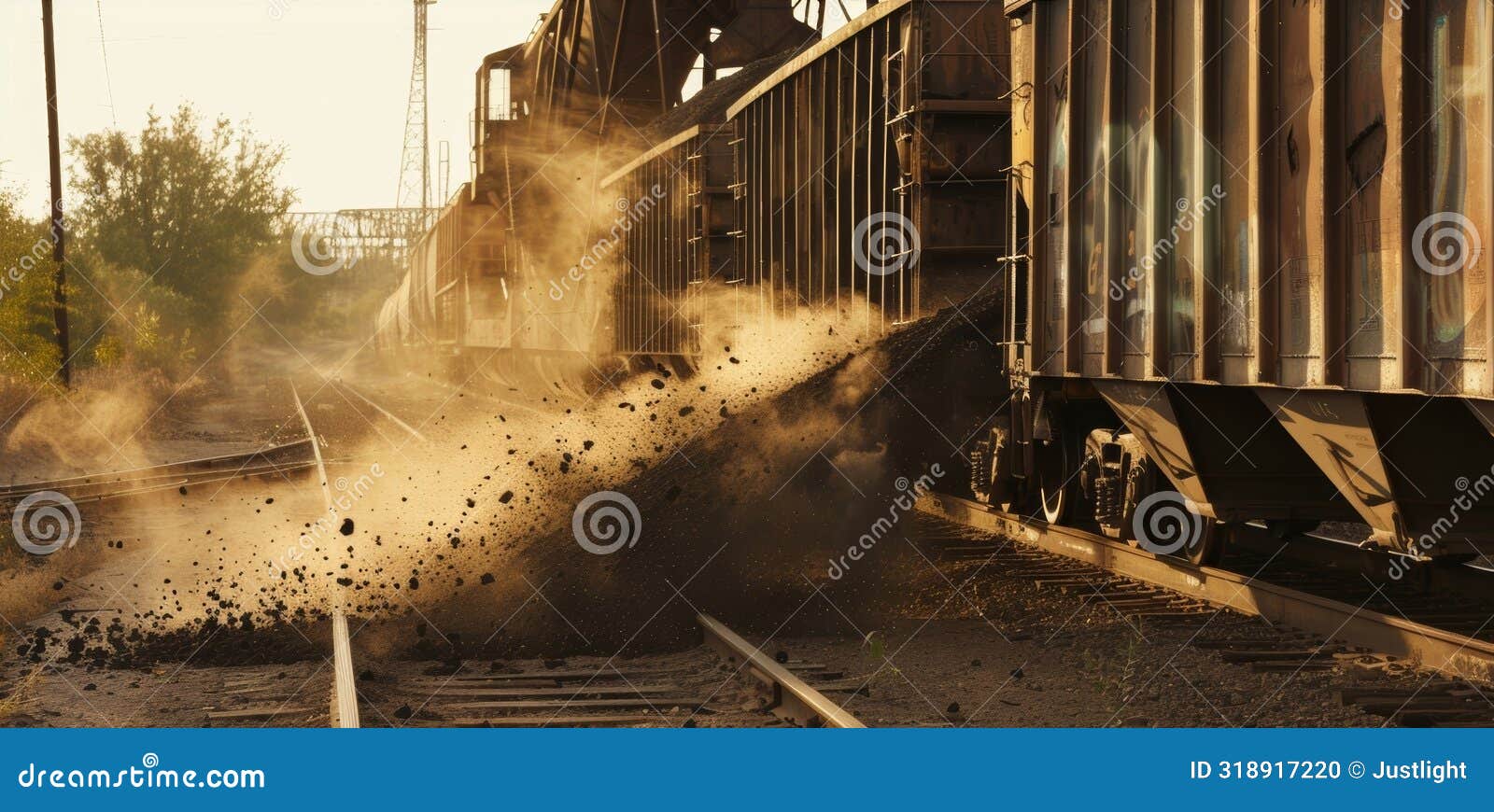 A Dusty Train Car Being Filled with Coal through a Chute Stock Photo ...