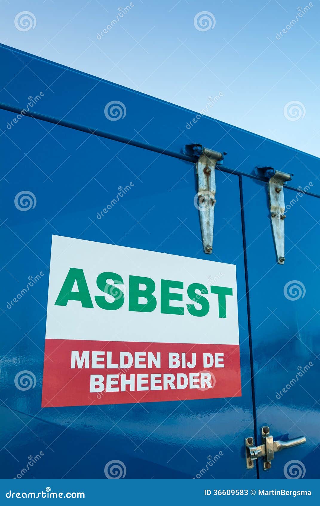 Dutch Asbestos Sign on a Blue Container Stock Image - Image of asbestos ...