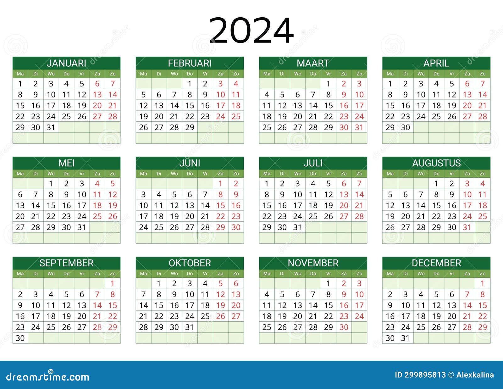 2024 Dutch Calendar. Printable, Editable Vector Illustration for Dutch ...