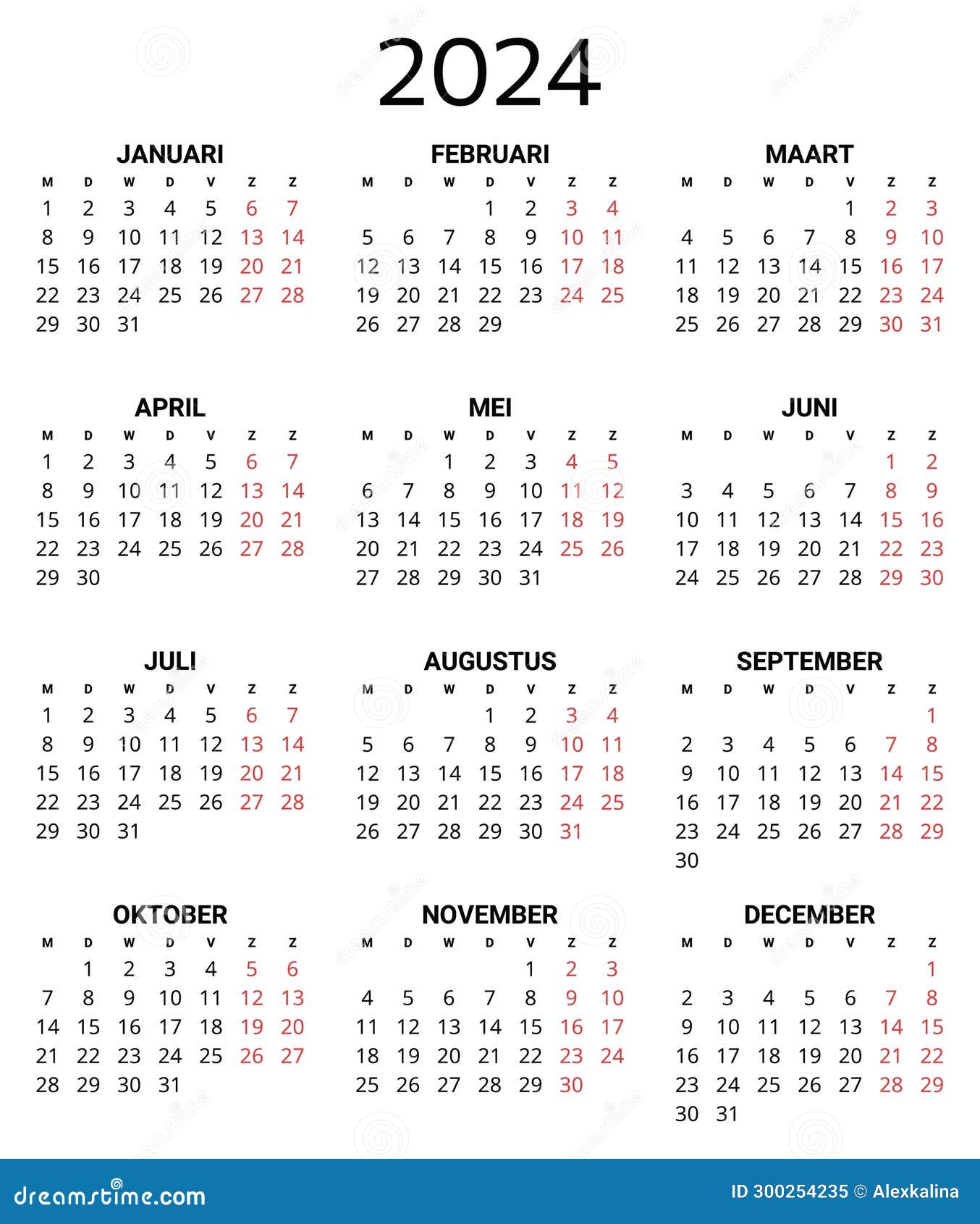 2024 Dutch Calendar. Printable, Editable Vector Illustration For Dutch ...