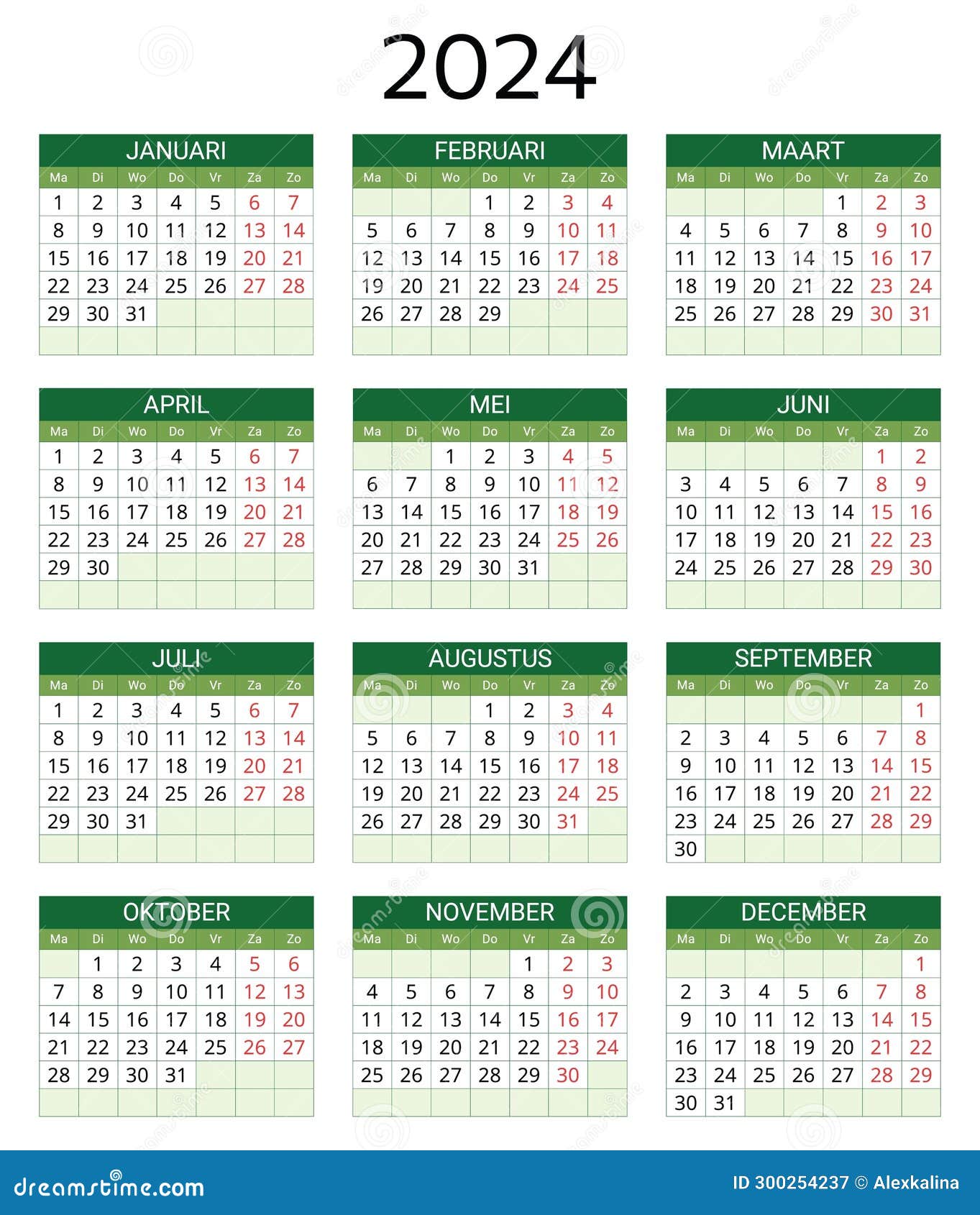 2024 Dutch Calendar. Printable, Editable Vector Illustration for Dutch ...