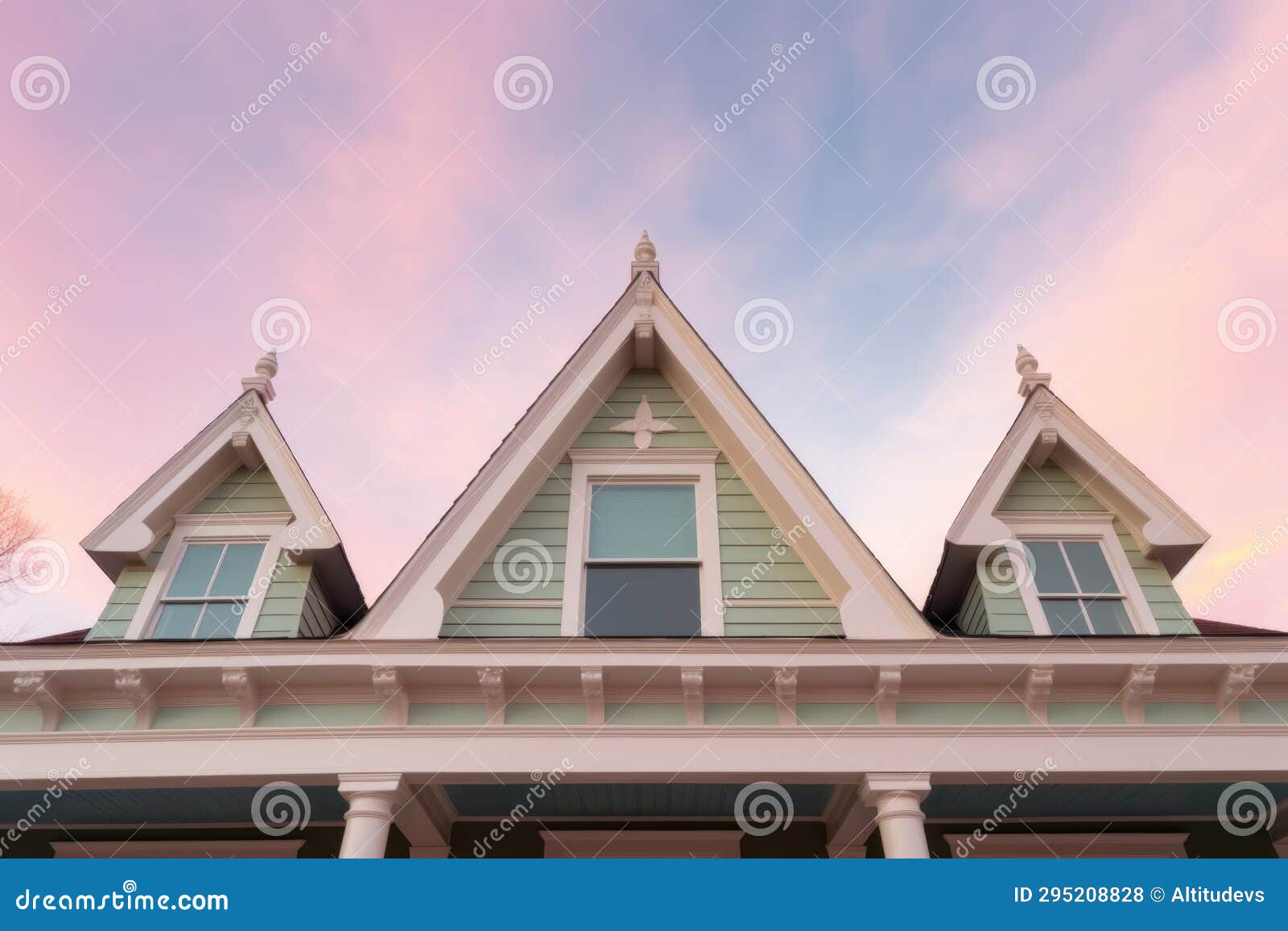 Dutch Colonials Flared Eave Against a Backdrop of Pastel Sky Stock ...