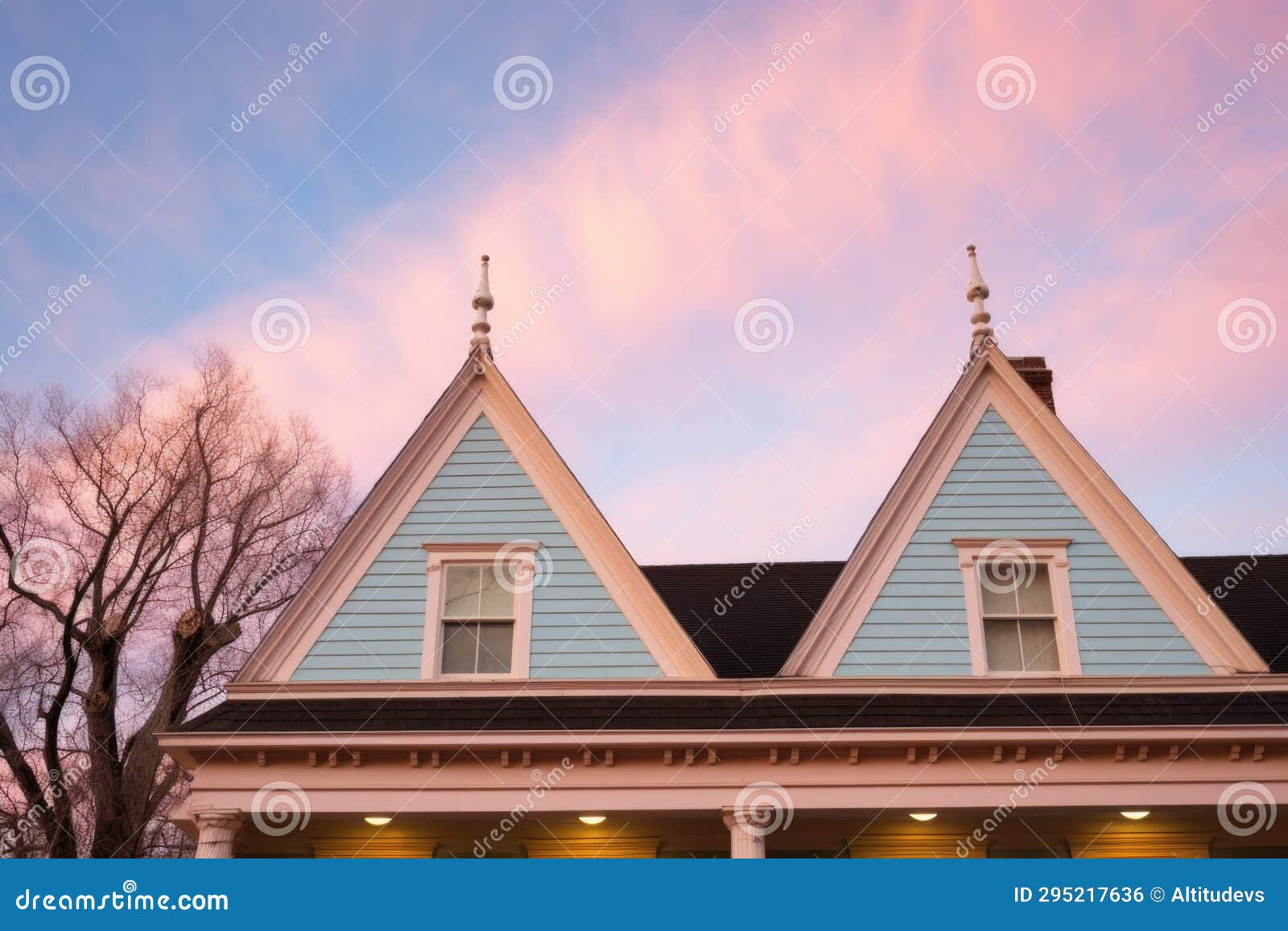 Dutch Colonials Flared Eave Against a Backdrop of Pastel Sky Stock ...
