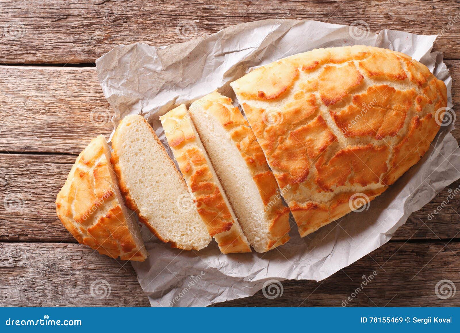 Dutch Crunch Bread Sliced Close-up. Horizontal Top View, Rustic Stock ...