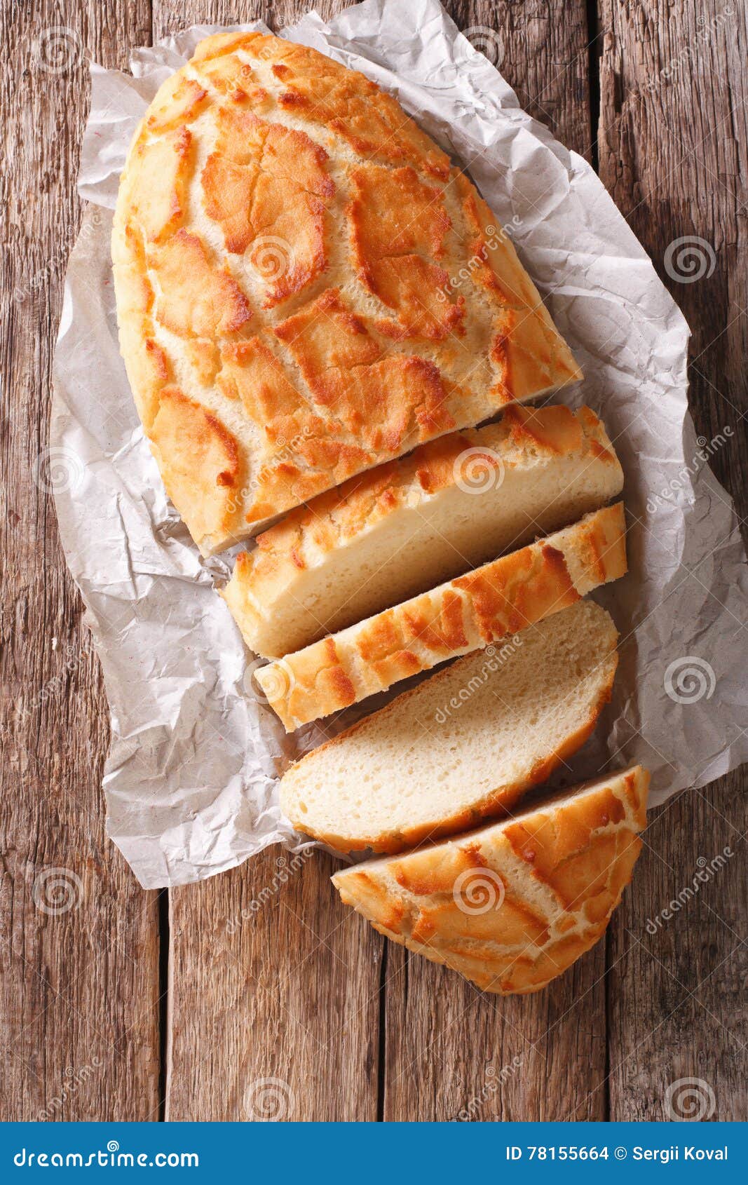 Dutch Crunch Bread Sliced Close-up. Vertical Top View, Rustic Stock ...