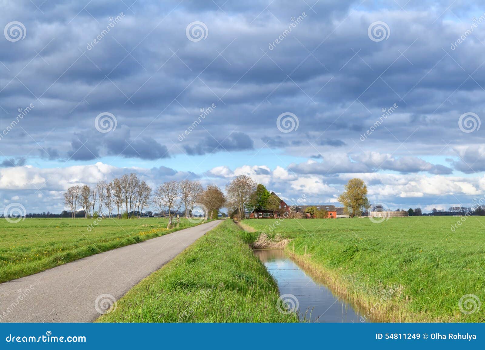 Dutch Farmland with Clouded Sky Stock Image - Image of people, rural ...