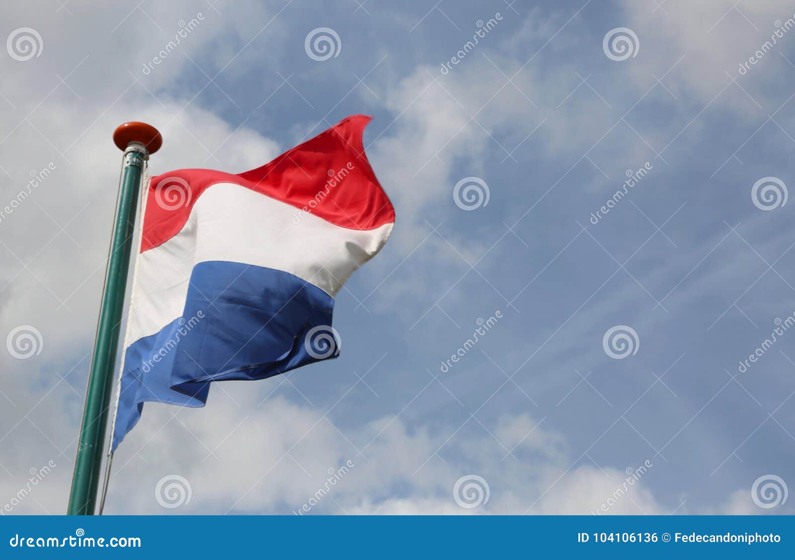 Dutch Flag Waving with Blue Sky Stock Photo - Image of flag, symbol ...
