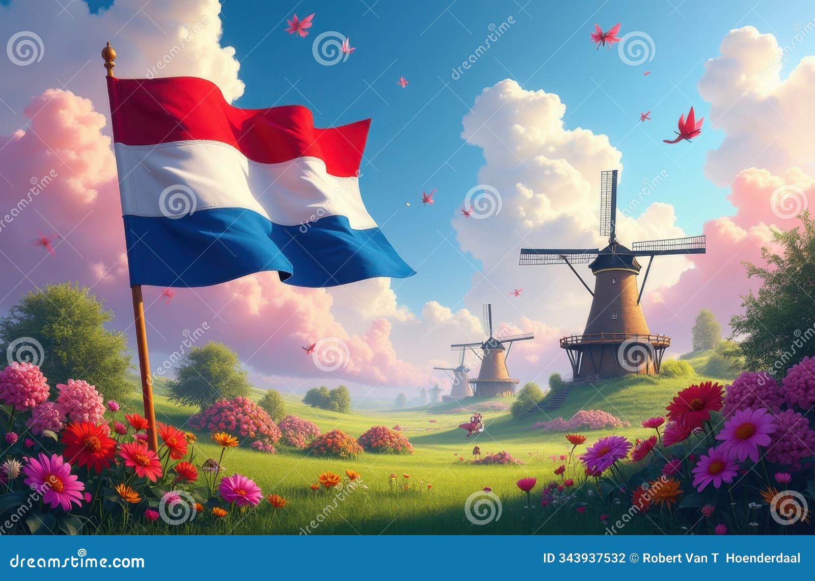 A Dutch Flag Waving with a Windmill in the Background at 27-10-2024 ...