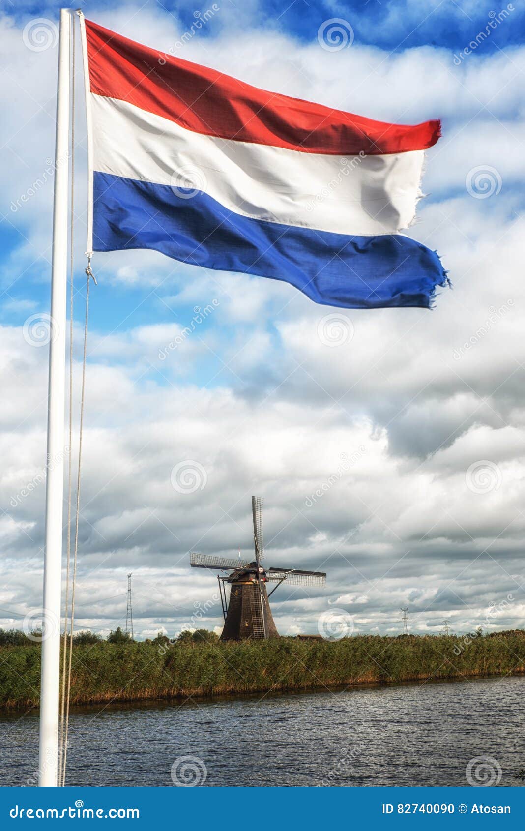 Dutch Flag and Windmill stock photo. Image of traditional - 82740090