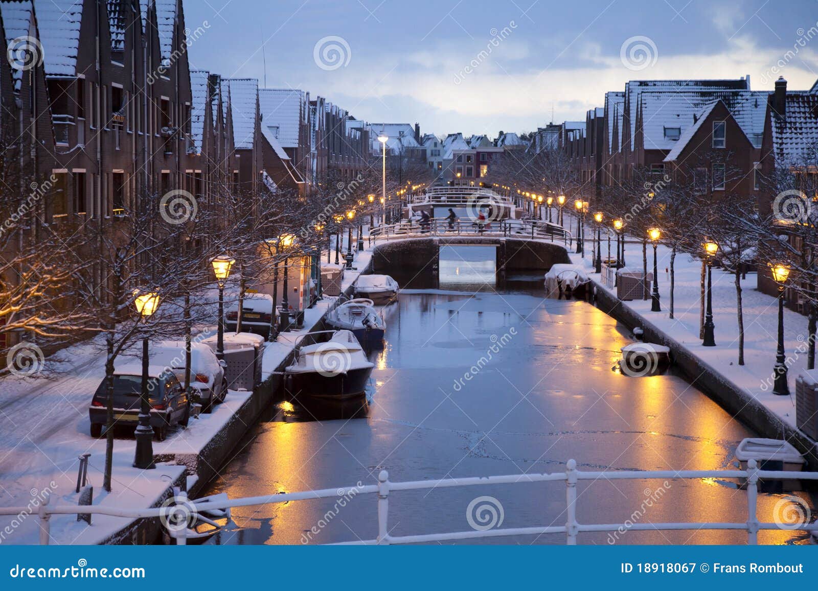 Dutch Frozen Canal with Lanterns Stock Image - Image of season, bikes ...