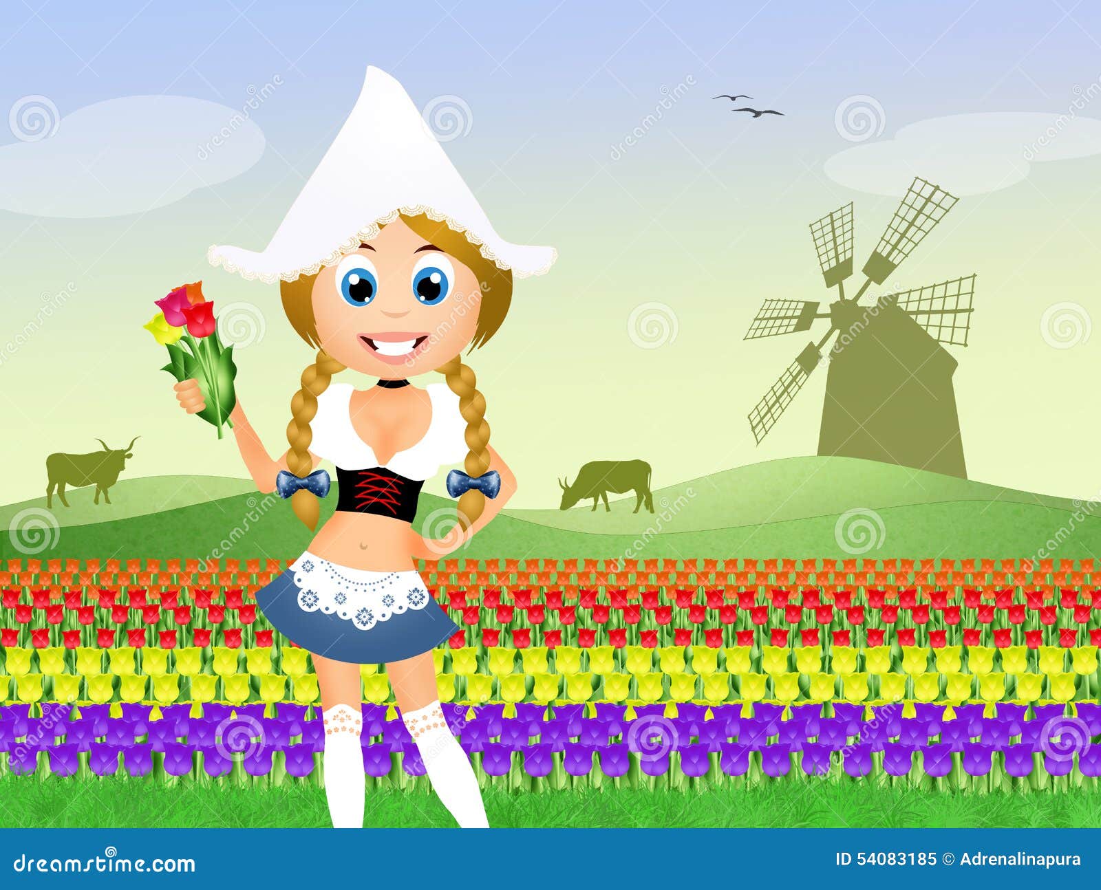 Dutch Girl In The Field Stock Illustration Illustration Of Colors