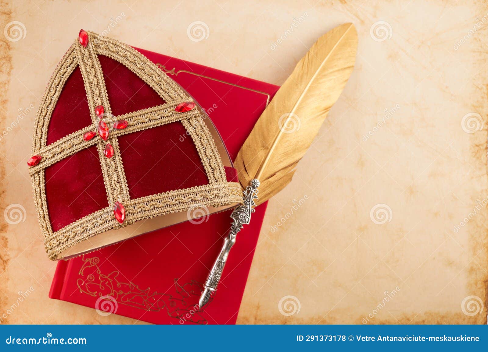 Dutch Holiday Sinterklaas Background with Mitre Staff and Book of Sinterklaas. Stock Photo ...