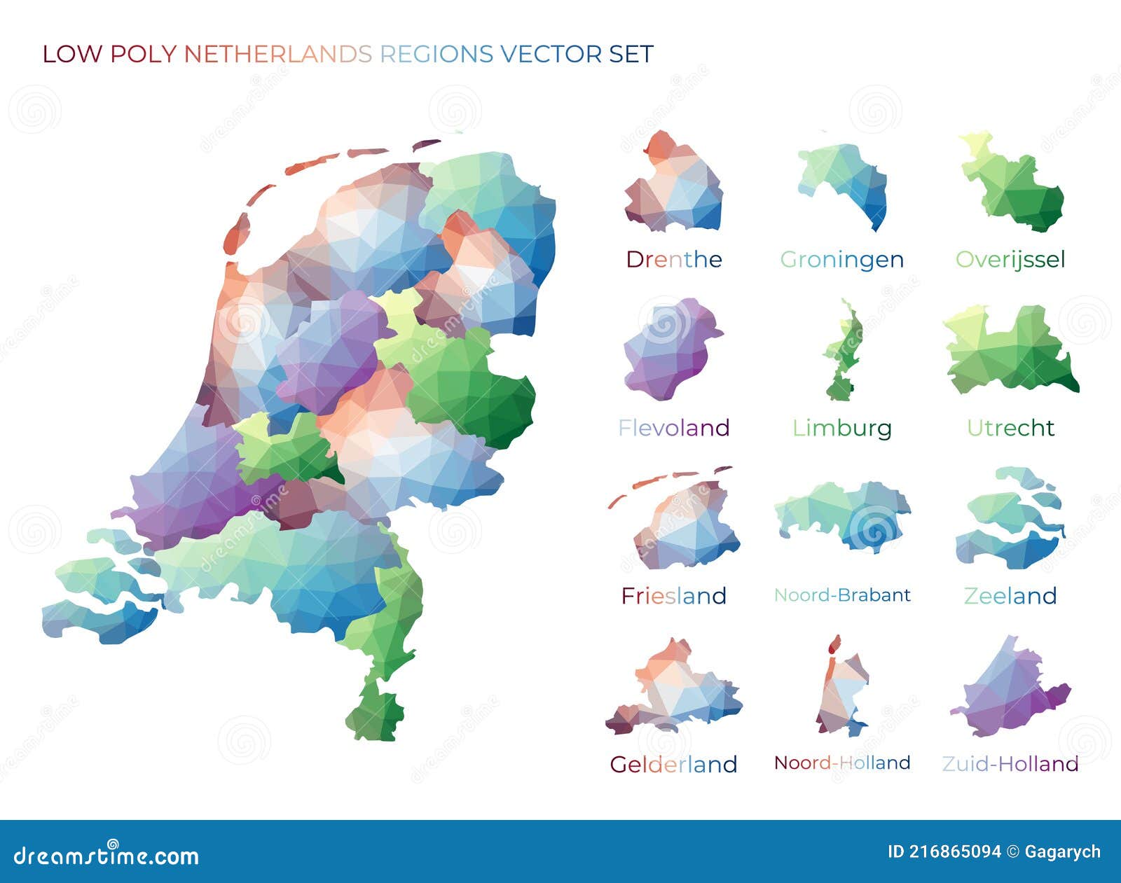 Dutch low poly regions. stock vector. Illustration of kingdom - 216865094