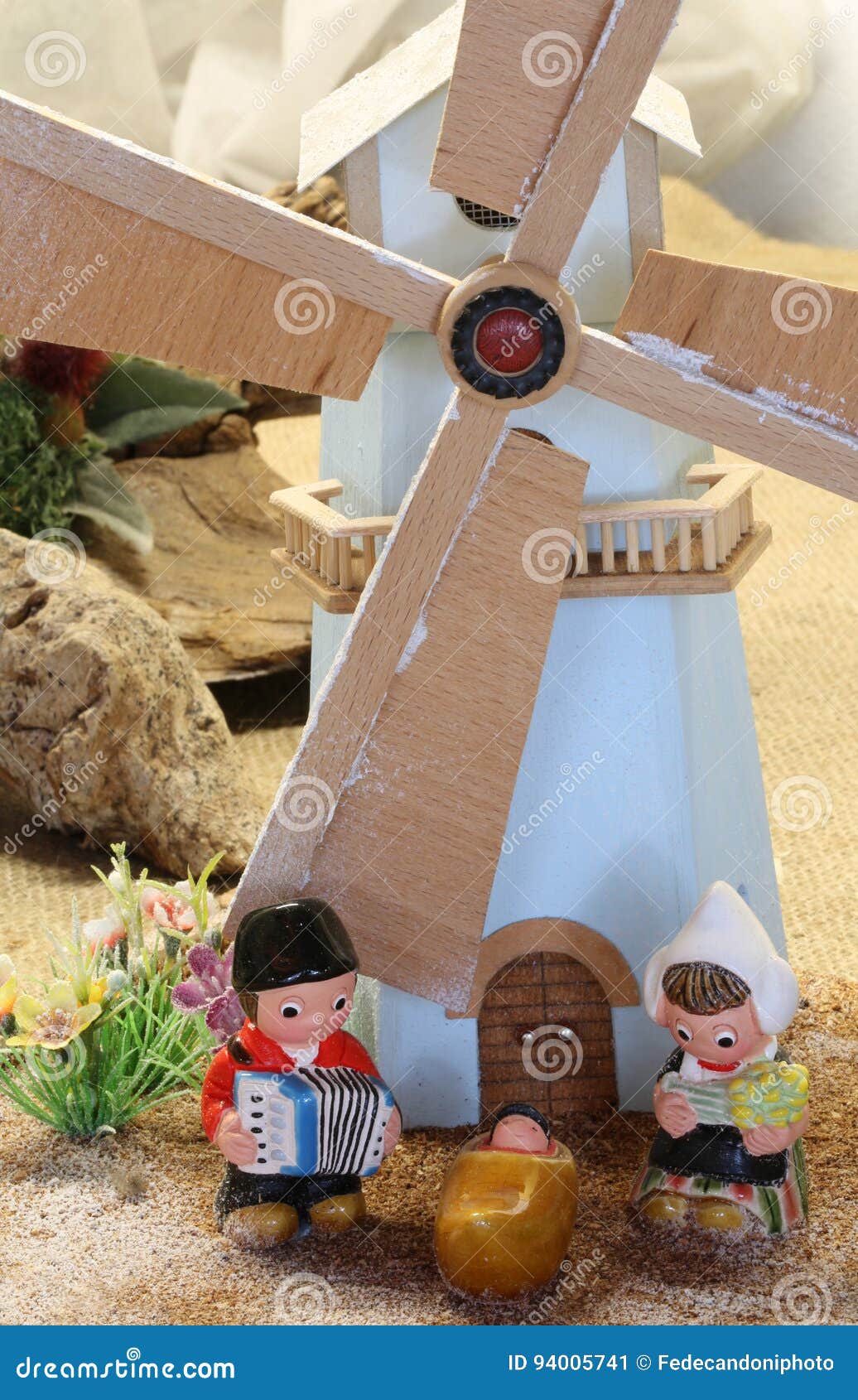Dutch Nativity Scene With Holland Windmill And The Three Kings Royalty ...