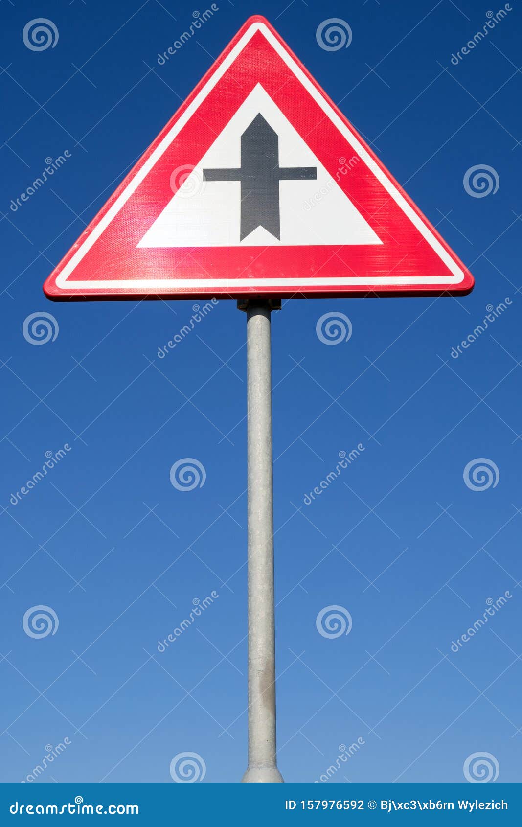 Crossroads with priority stock photo. Image of caution - 157976592