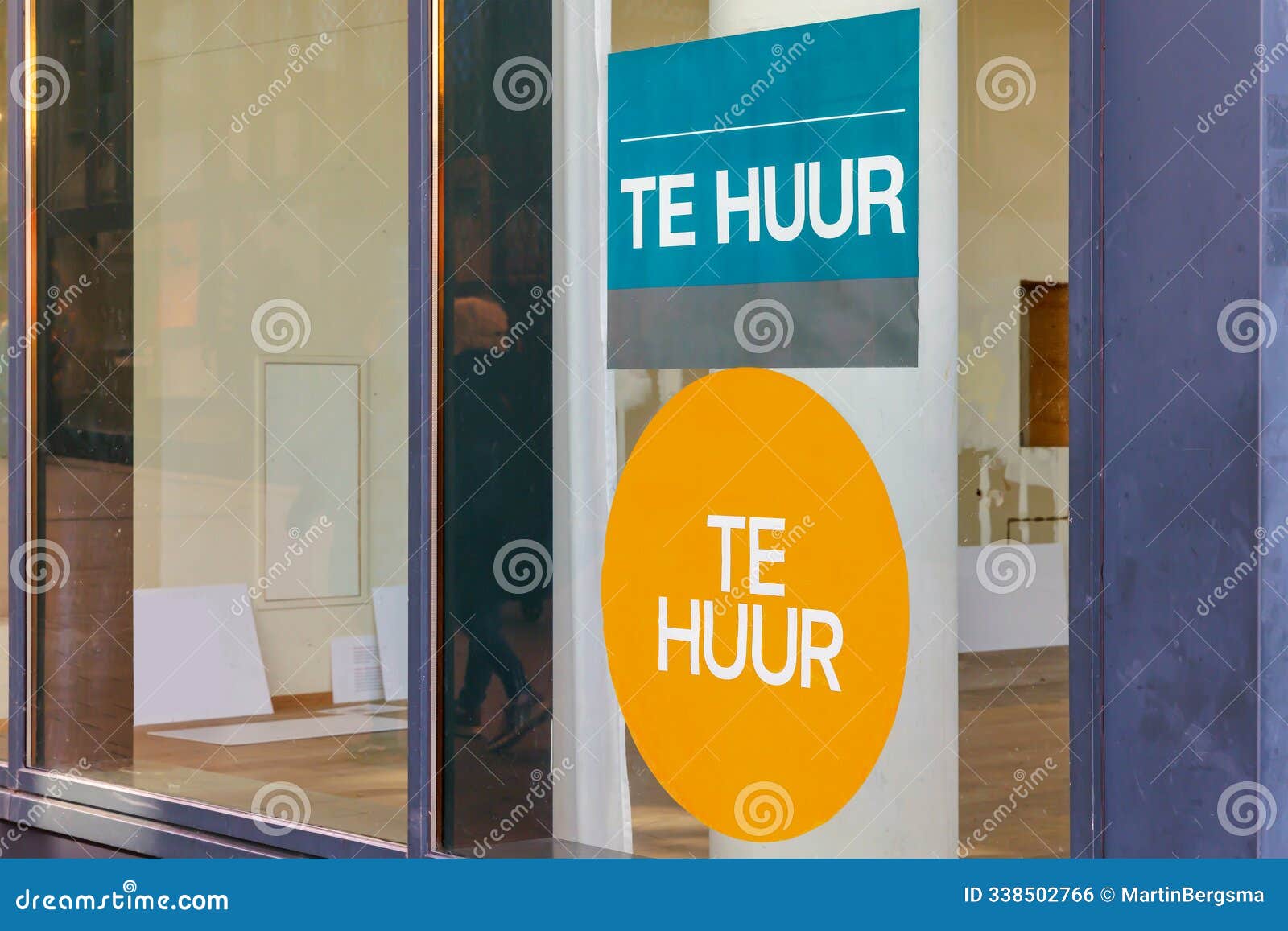 Dutch Signs with the Text for Rent on a Store Window Stock Photo ...