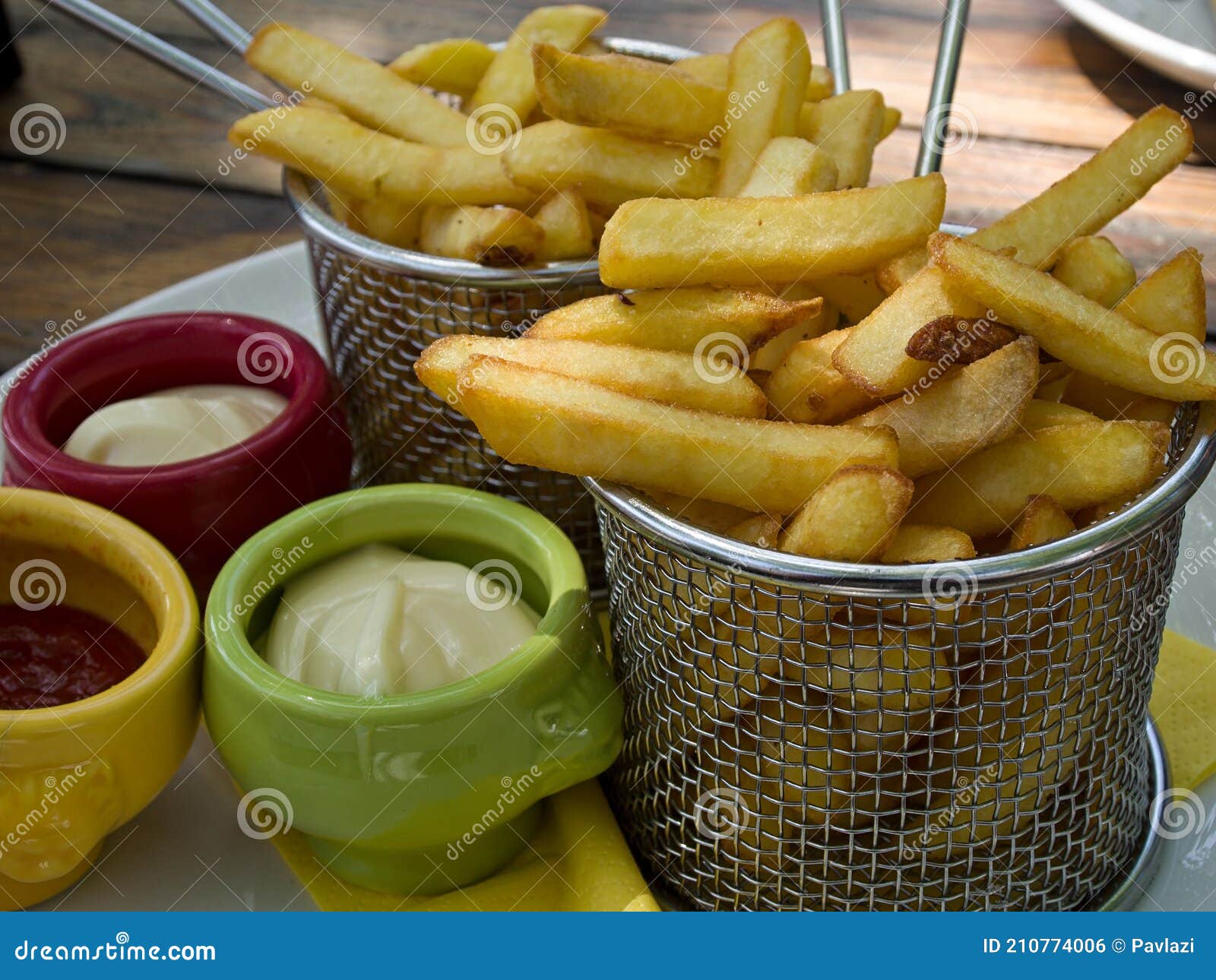Dutch Snack: Fried Potato Chips with Several Kinds of Dips Stock Photo ...