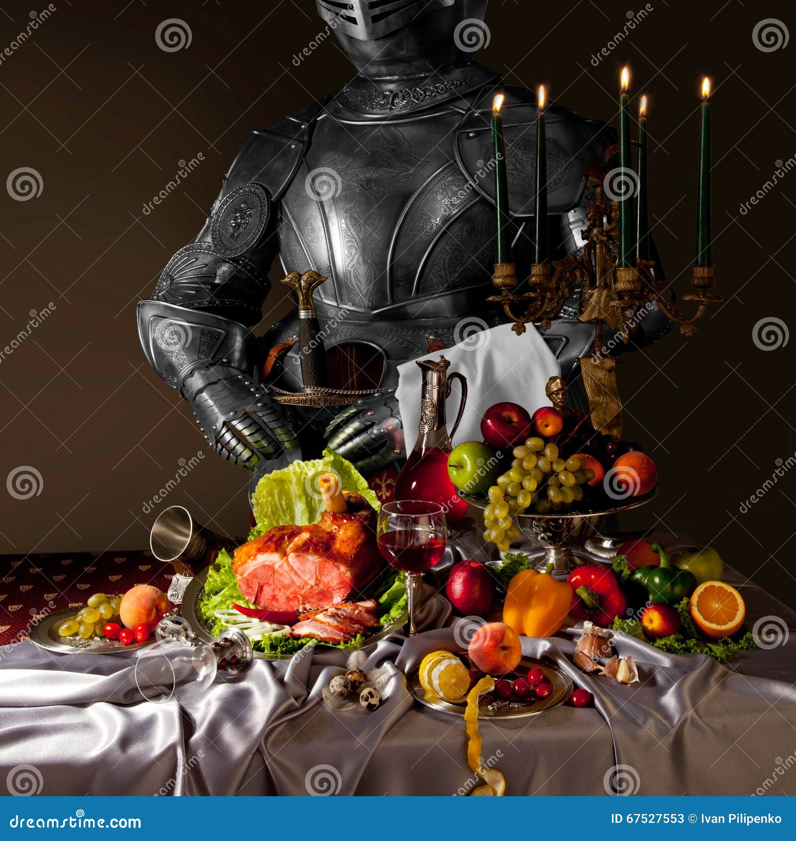 Dutch Still Life, with a Knight in Armor Stock Image - Image of grapes ...