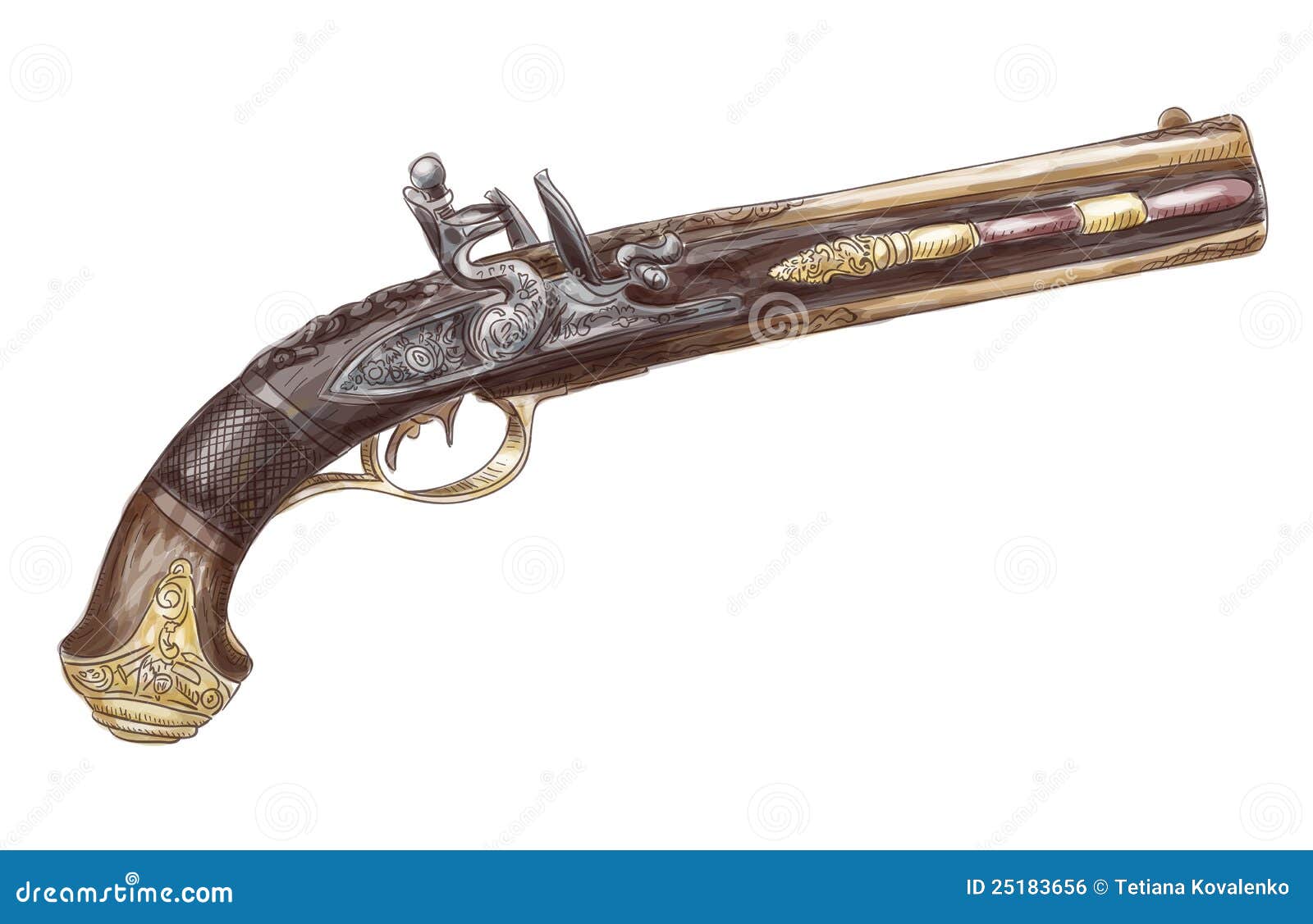 Dutch Two Barrel Flintlock Pistol Stock Vector - Illustration of duel ...