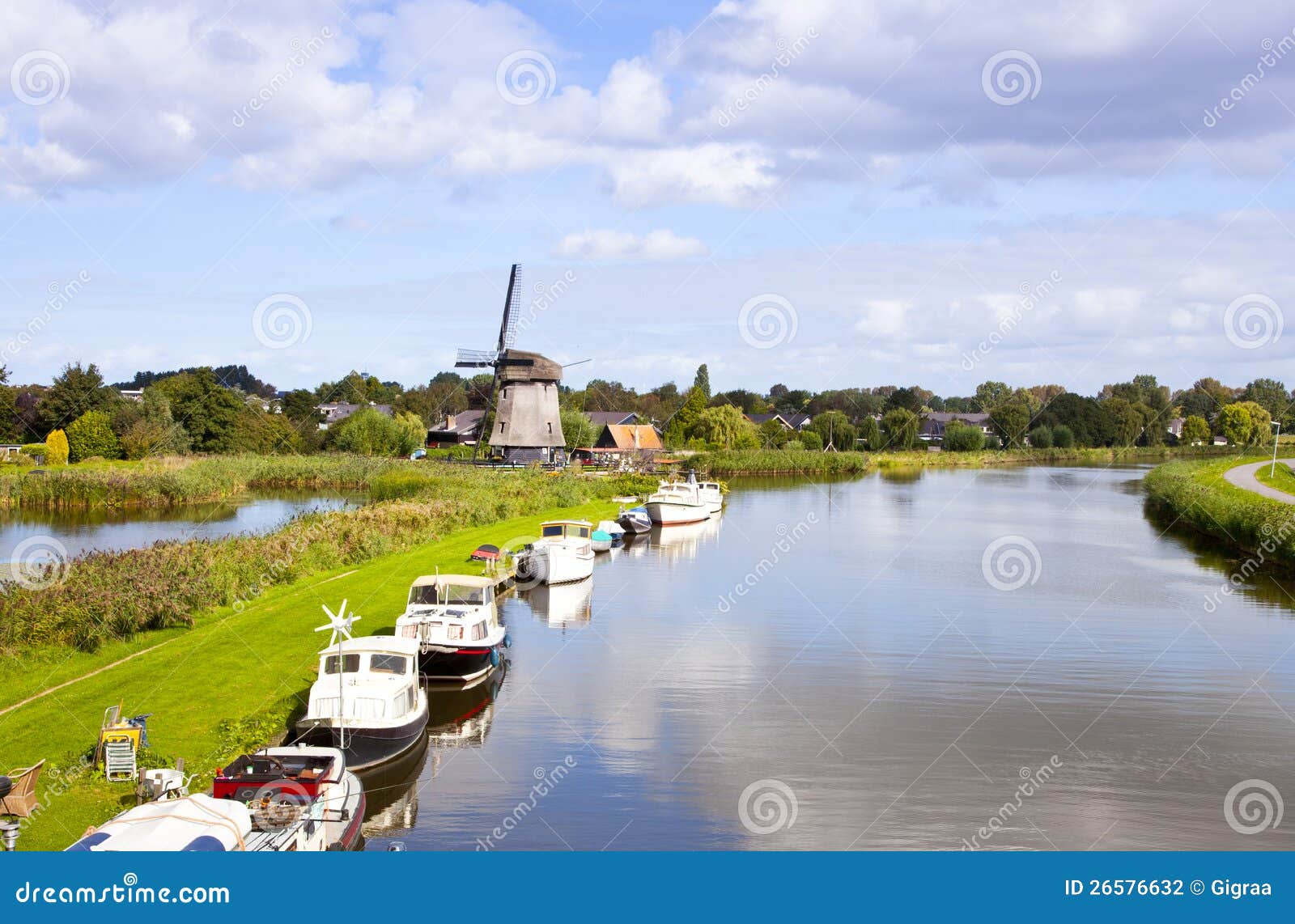 Dutch wind mill at river stock photo. Image of mill, power - 26576632