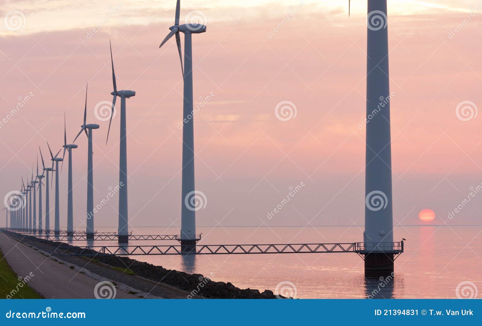 Dutch Wind Power Under Sunset Along the Coast Stock Image - Image of ...