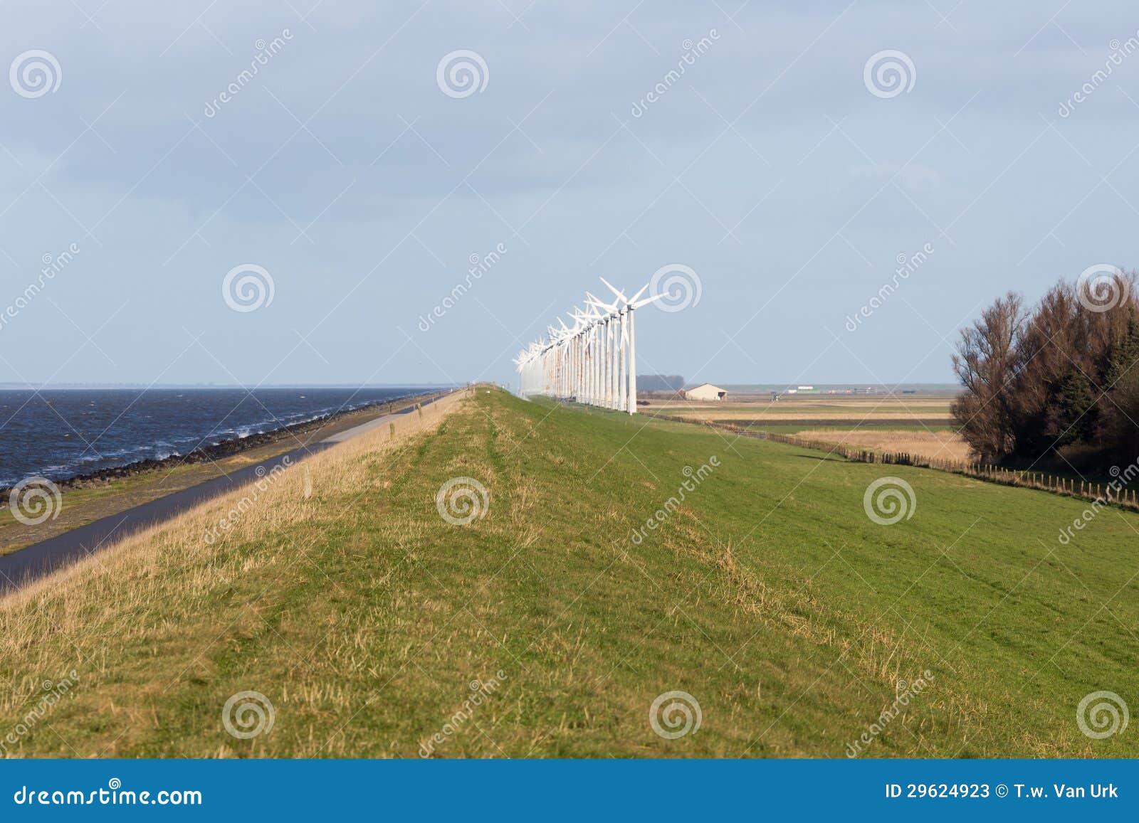 Dutch Wind Turbines Along a Straight Stock Image - Image of efficiency ...