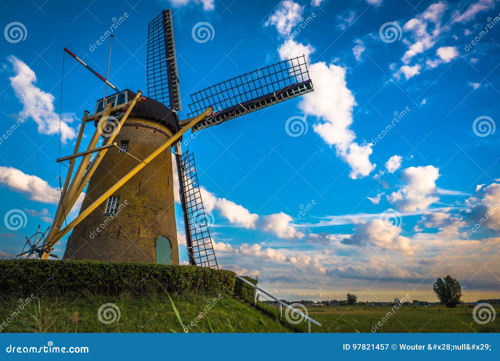 Dutch Windmill in Countryside Stock Image - Image of kinderdijk, color ...