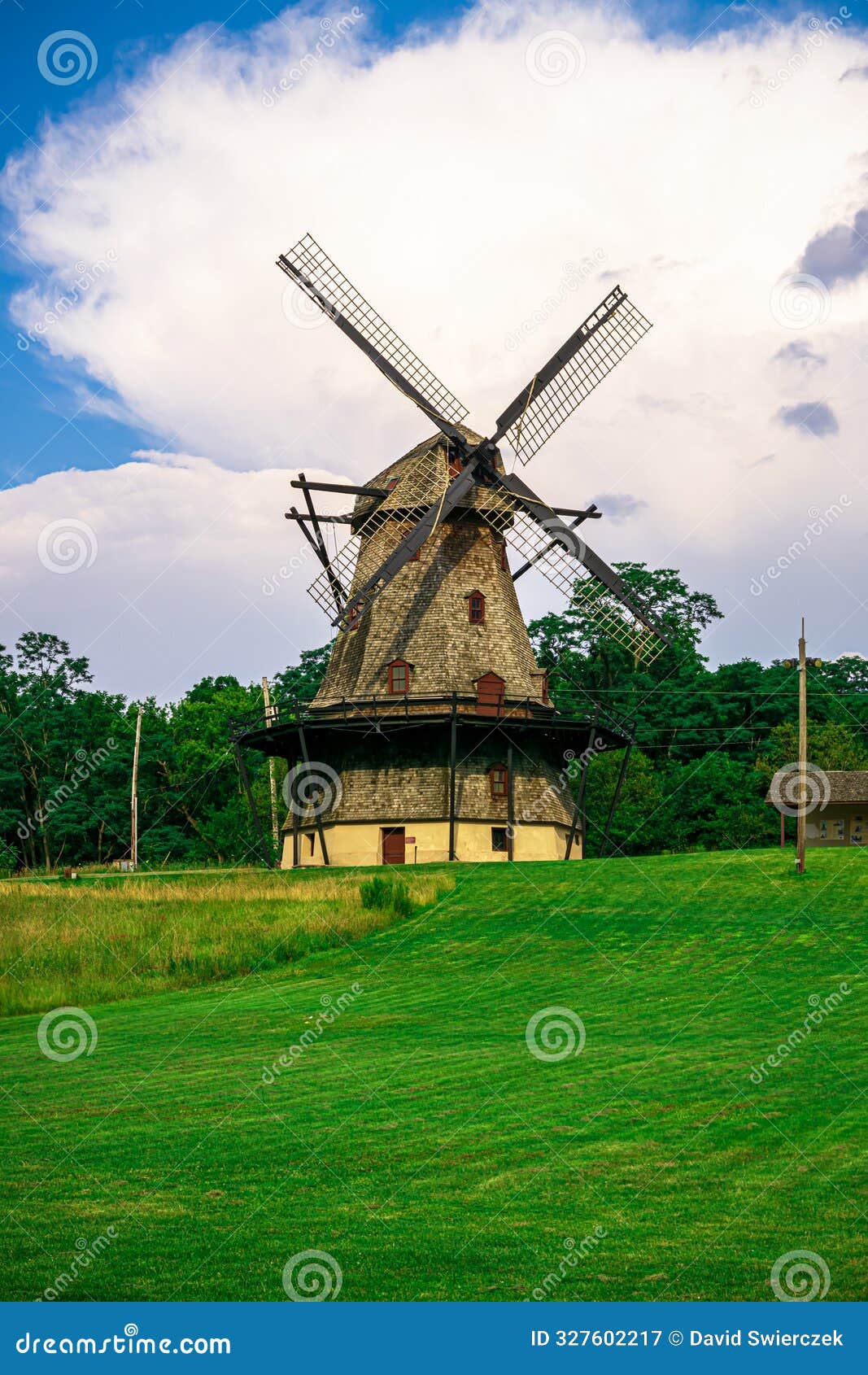 Dutch Windmill on a Cloudy Day Stock Image - Image of wind, batavia ...