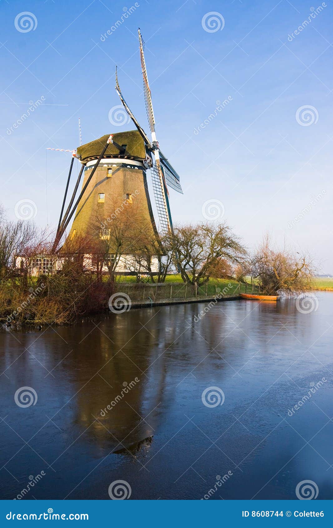 Dutch Windmill in Frozen Polder Landscape Stock Photo - Image of dutch ...