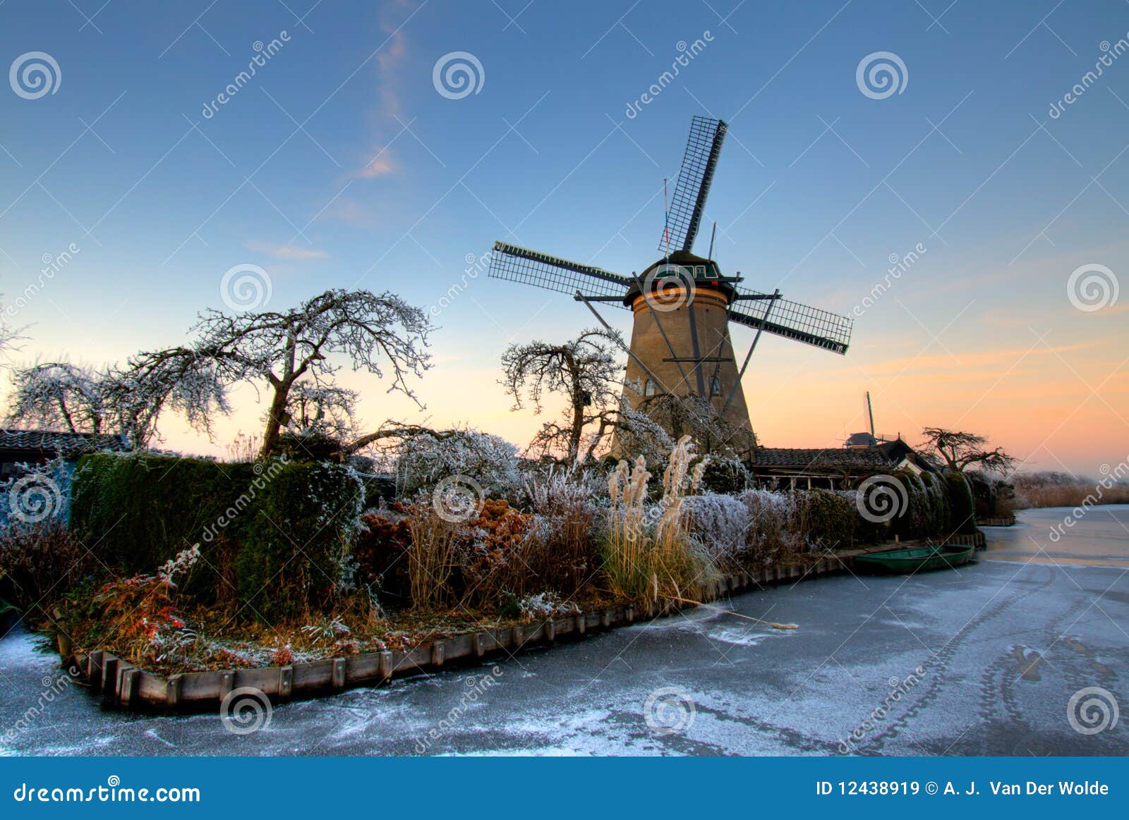 Dutch Windmill with Garden in the Sunset Stock Image - Image of symbol ...
