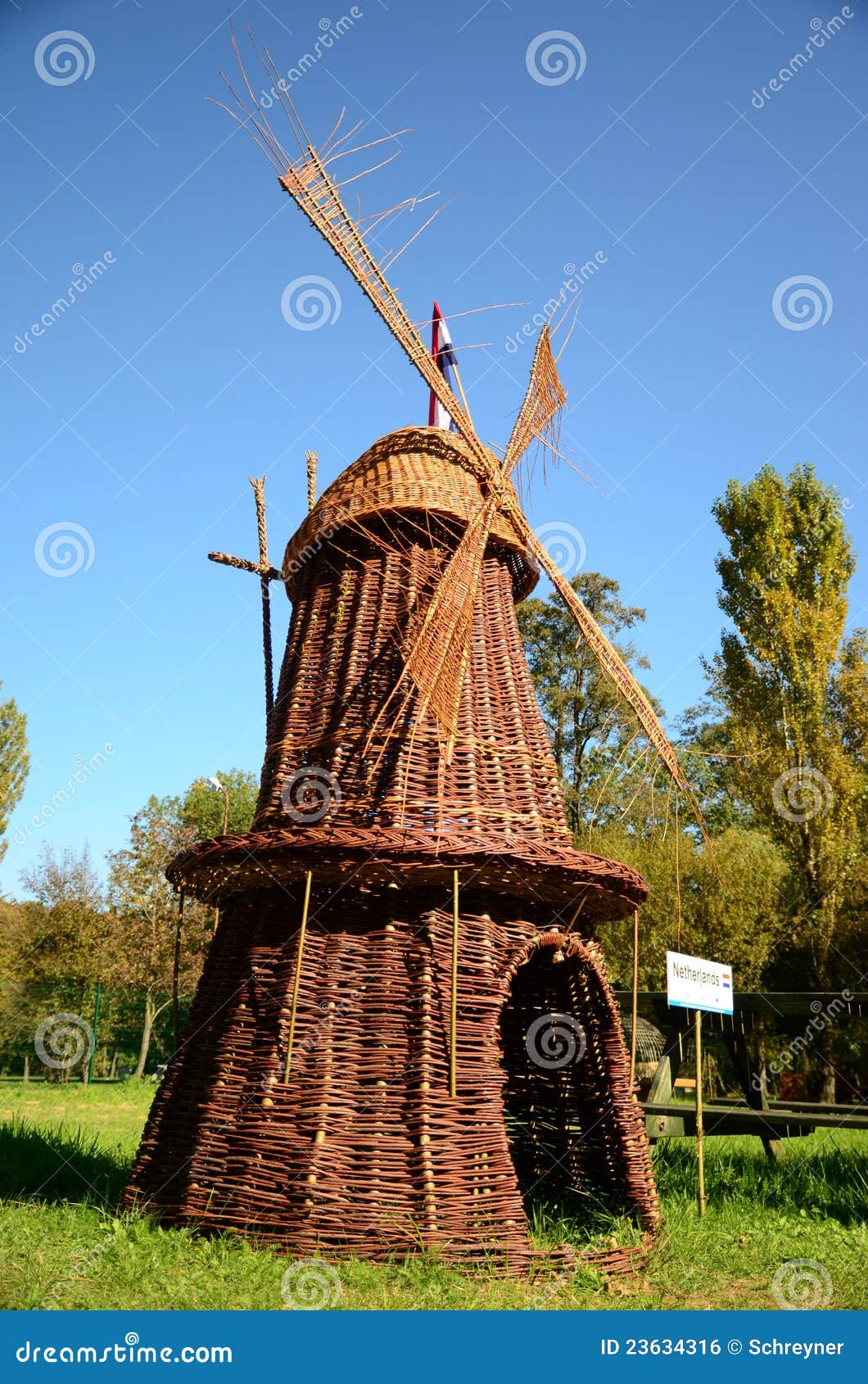 Dutch Windmill Made of Wicker Editorial Photo - Image of silhouette ...