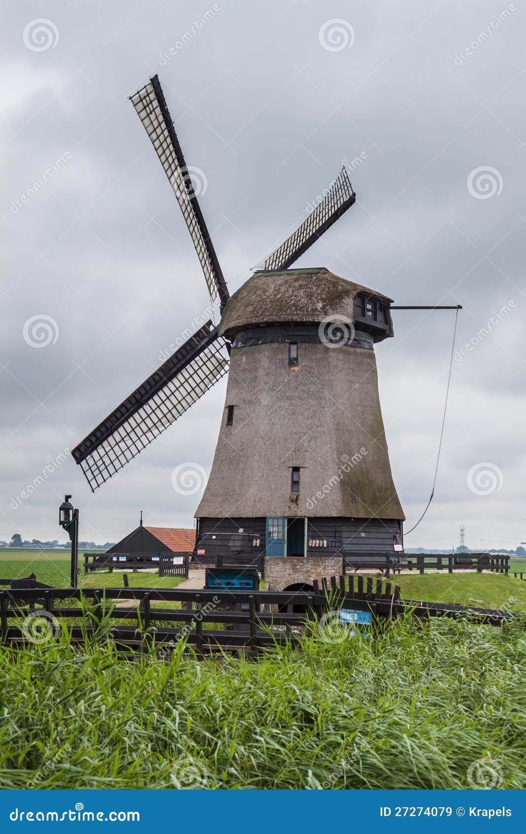 Dutch Windmill in a Marsh Landscape Setting Stock Image - Image of ...