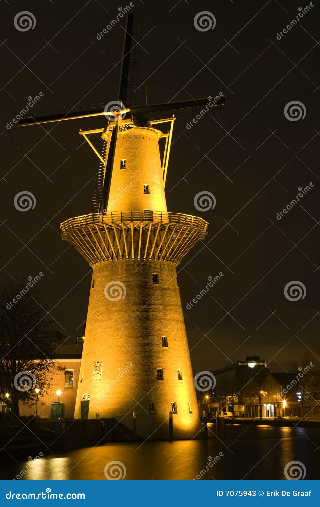 Dutch windmill at night stock image. Image of europe, rotate - 7075943
