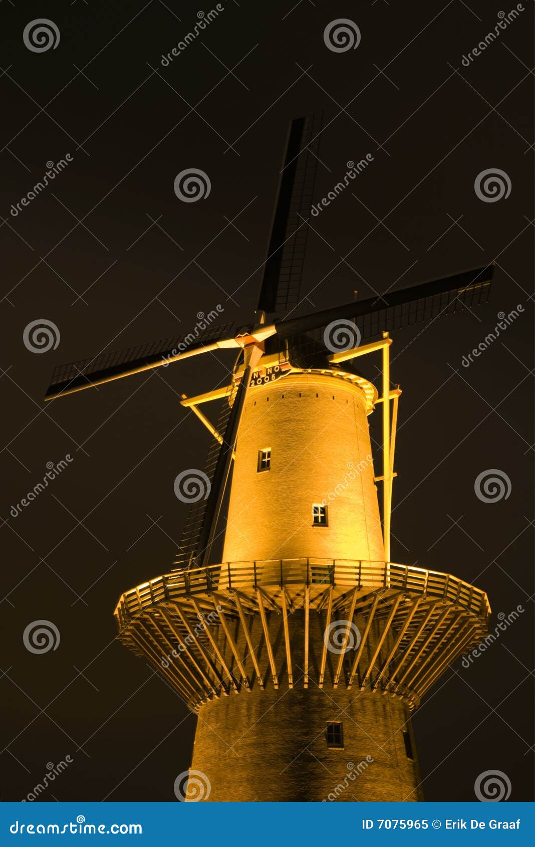 Dutch windmill at night stock image. Image of green, environmental ...