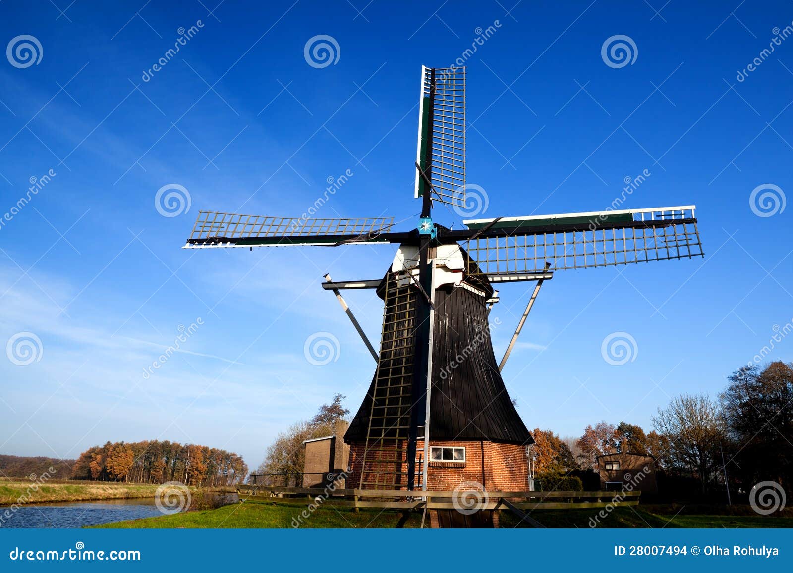 Dutch Windmill Over Blue Sky Stock Photo - Image of architecture, clear ...