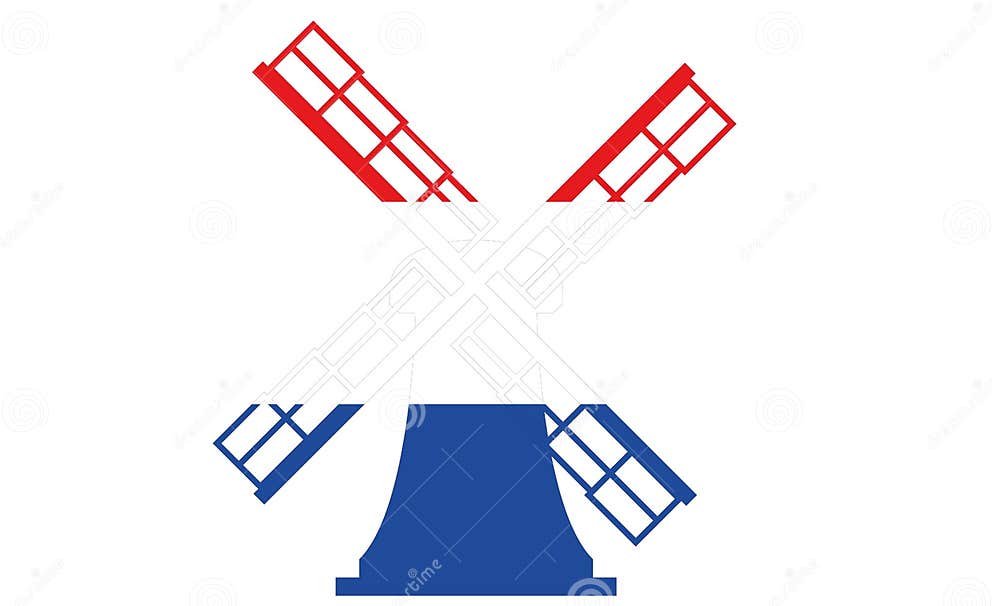 Dutch Windmill in Red White Blue Stock Illustration - Illustration of ...
