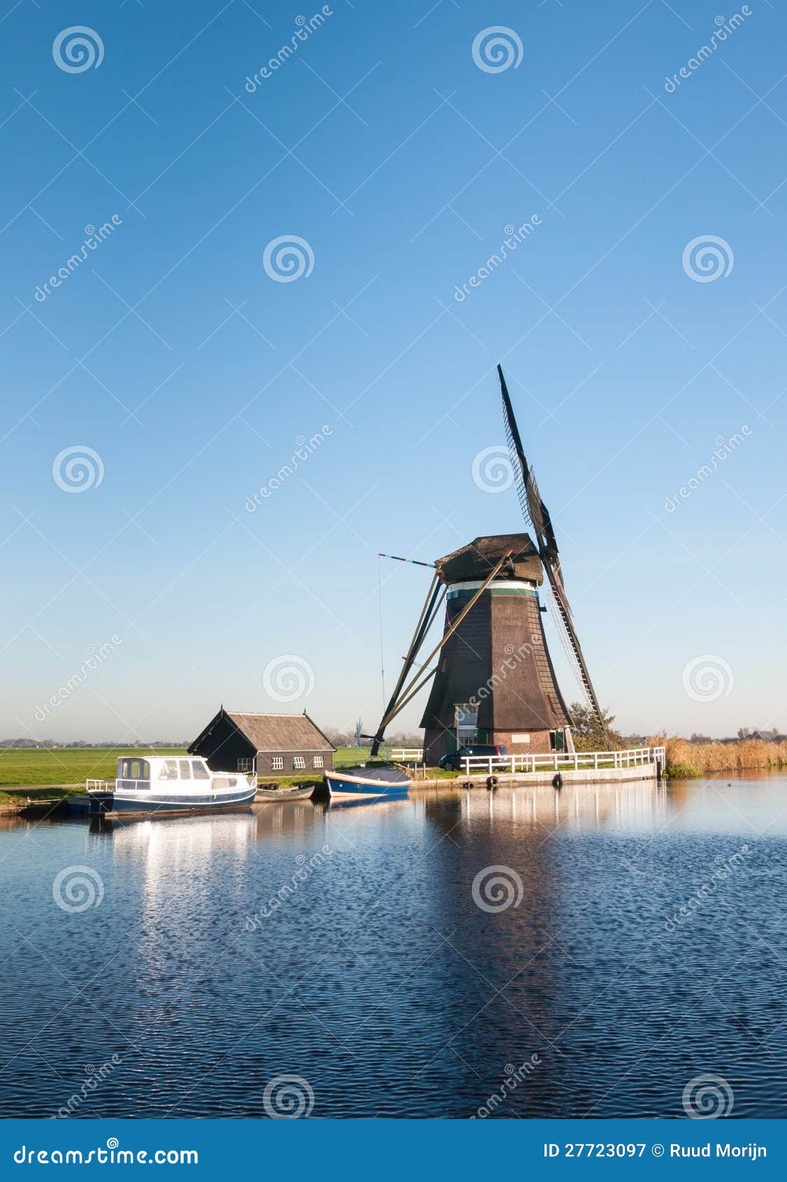 Dutch Windmill on the River Banks Stock Image - Image of ecology ...